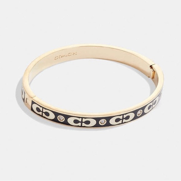 Coach | Jewelry | Coach Signature Enamel Hinged Bangle Gold New With ...